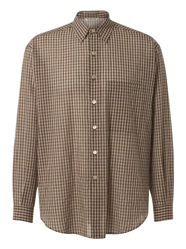 Auralee Airy Gingham Cotton Shirt - Brown