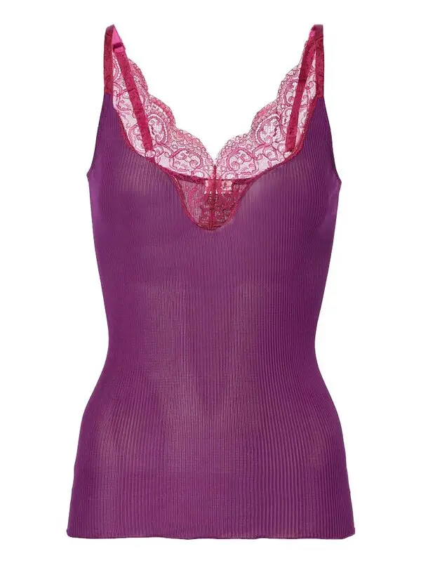 Saint Laurent Lace-trimmed Silk Tank Top - Purple