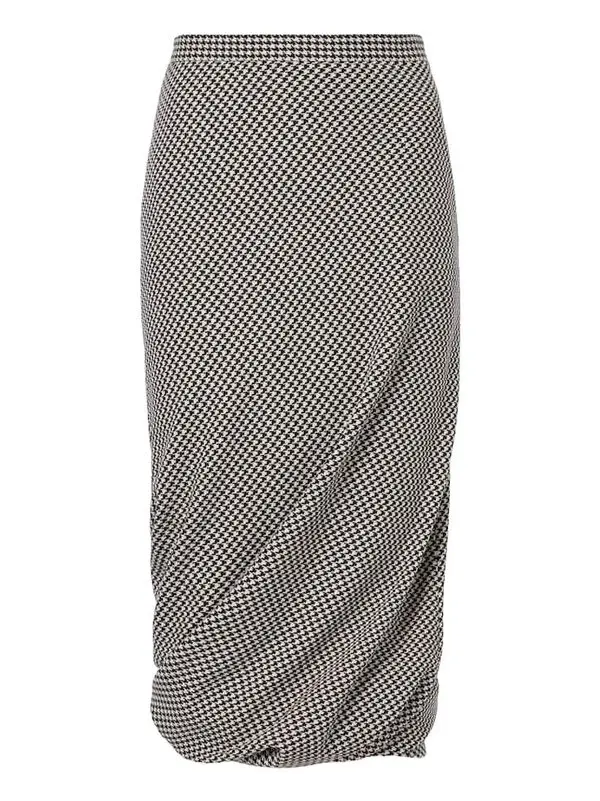 Balenciaga Houndstooth Wool Pencil Skirt - Black