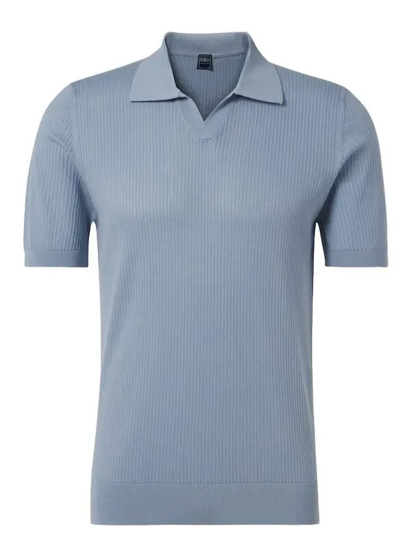 Fedeli Cotton Pique Polo Shirt - Blue
