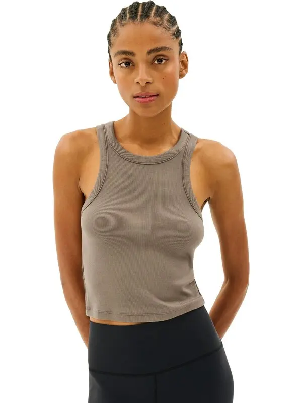Splits59 Kiki Ribbed Crop Tank Top - Lentil