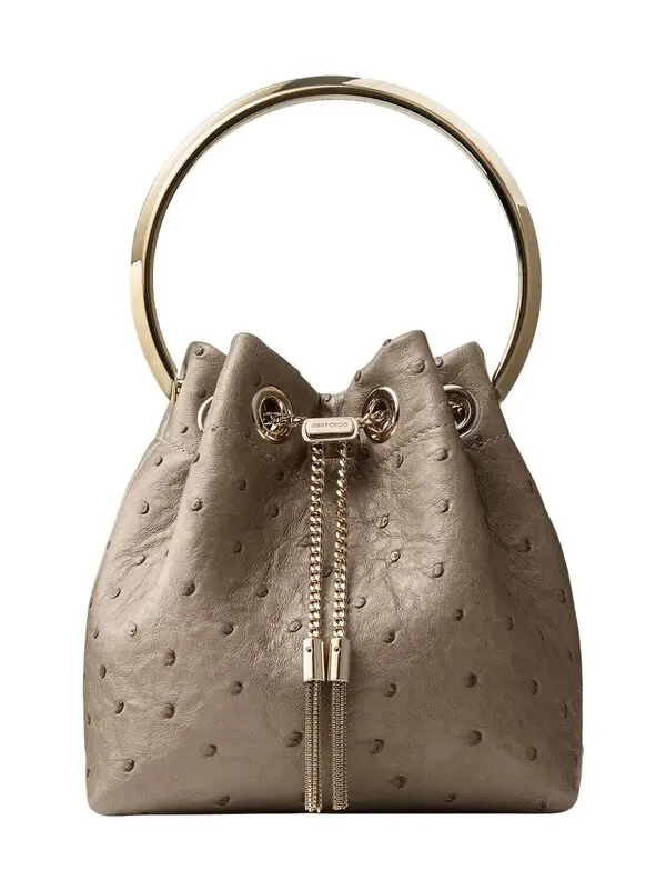 JIMMY CHOO Bon Bon Ostrich Leather Bag - Taupe/gold