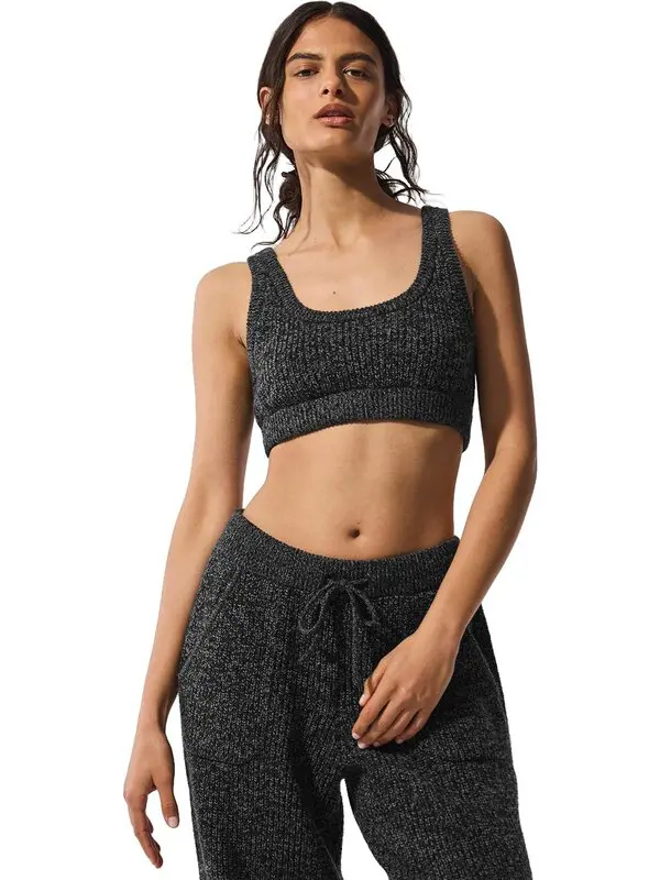 Alo Yoga Marl Sweater Bra Top - Black Marl