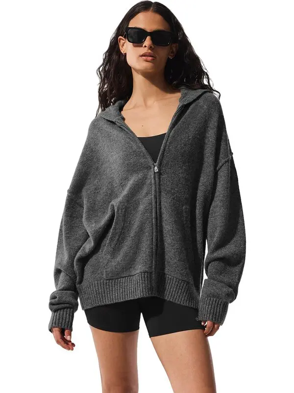 Alo Yoga Wool Cashmere Full Zip Hoodie - Platinum Grey