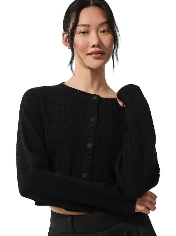 Alo Yoga Cashmere Plush Waffle Cardigan Top - Black