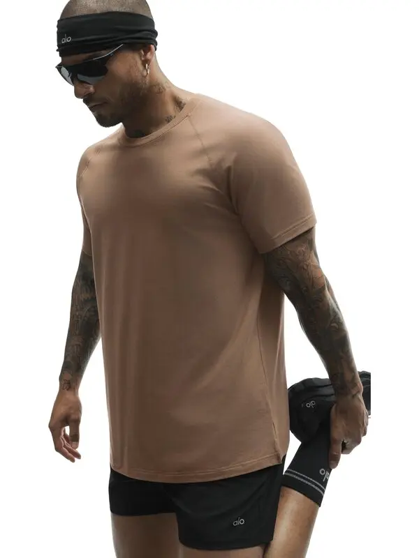 Alo Yoga Vapor Crewneck Short Sleeve Top - Java Brown