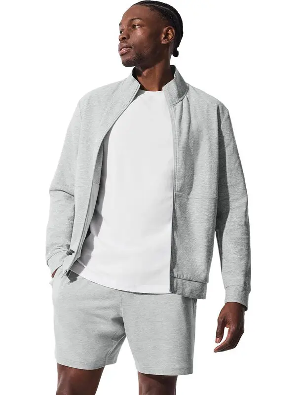 Alo Yoga Conquer Max Mock Neck Full Zip Jacket - Athletic Heather Grey