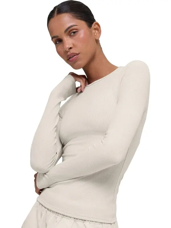Alo Yoga Ribbed Modal Long Sleeve Top - Bone