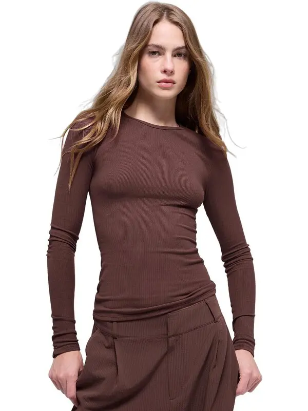 Alo Yoga Ribbed Modal Long Sleeve Top - Brownstone