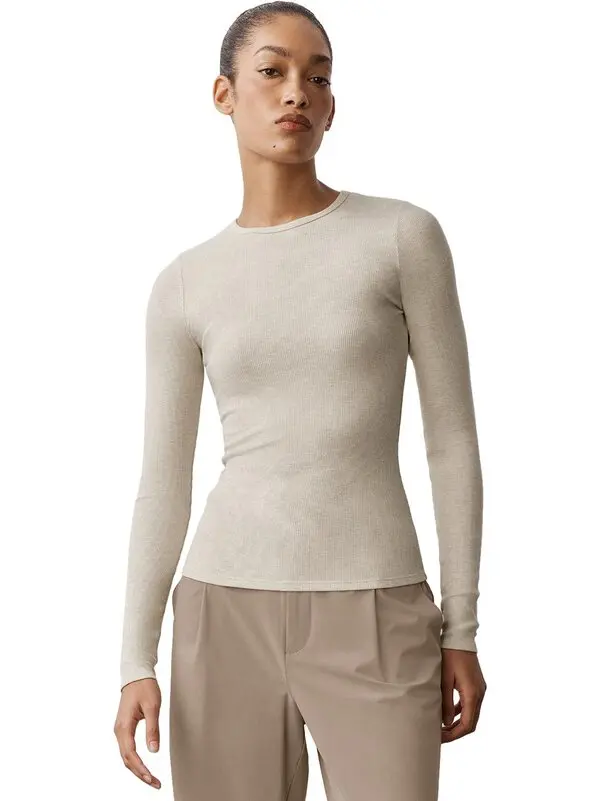 Alo Yoga Ribbed Modal Long-sleeve Top - Oatmeal Heather