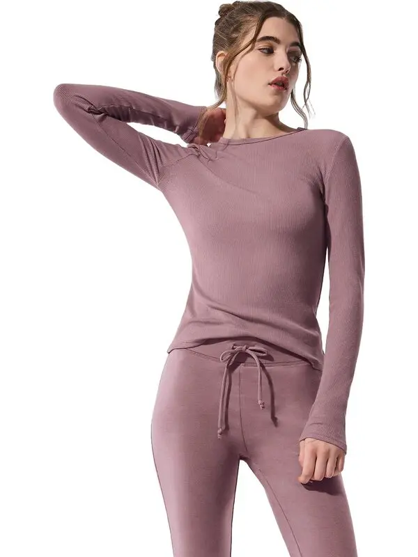 Alo Yoga Ribbed Modal Long Sleeve Top - Smoky Quartz