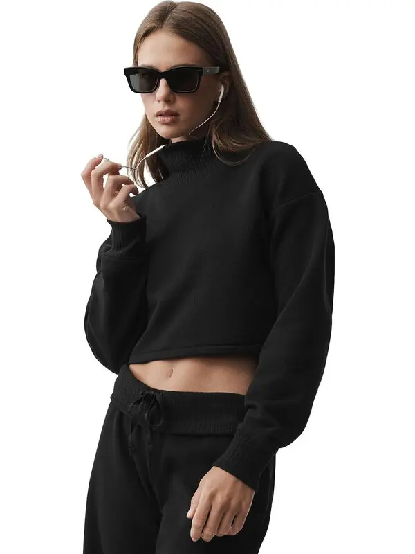 Alo Yoga Cropped Serenity Coverup Sweatshirt - Black