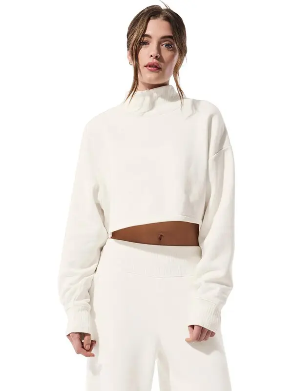 Alo Yoga Cropped Serenity Coverup Sweatshirt - Ivory