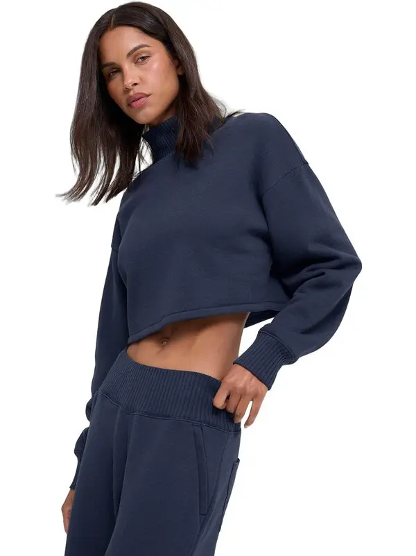 Alo Yoga Cropped Serenity Coverup Sweatshirt - Navy