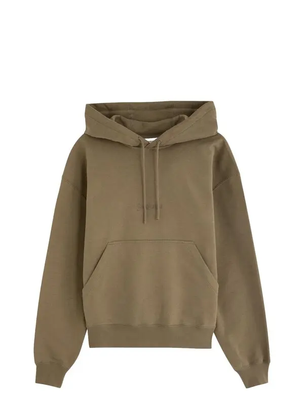 Saint Laurent Logo-embroidered Hooded Cotton Sweatshirt - Khaki