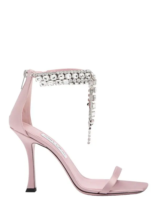 JIMMY CHOO Verity 100 Crystal-embellished Satin Sandals - Pink