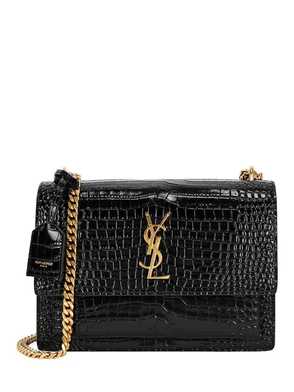 Saint Laurent Sunset Medium Crocodile-effect Shoulder Bag - Black