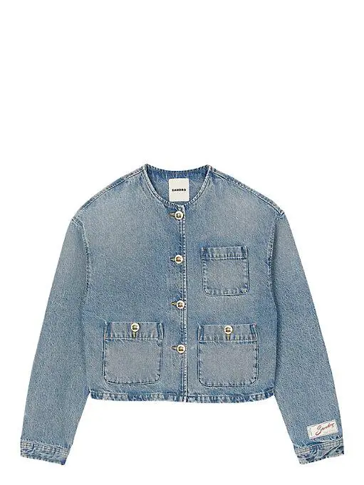 Sandro Round-neck Denim Trucker Jacket - Bleus