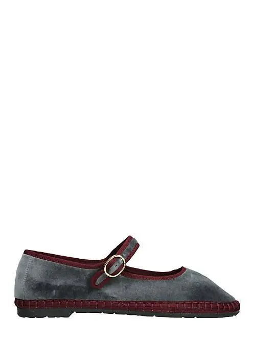 FLABELUS Contrast-trim Velvet Mary Jane Flats - Grey/d.cmb