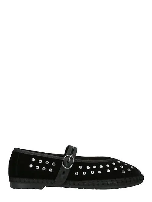 FLABELUS Mae Crystal-embellished Velvet Mary Jane Flats - Black