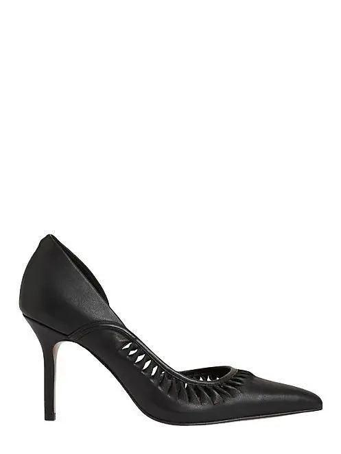 REISS Twisted Cut-out Leather Heeled Courts - Black