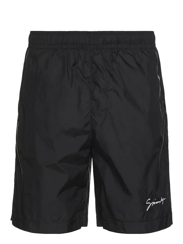 Givenchy Long Logo Embroidery Swim Short In Black - Black & White