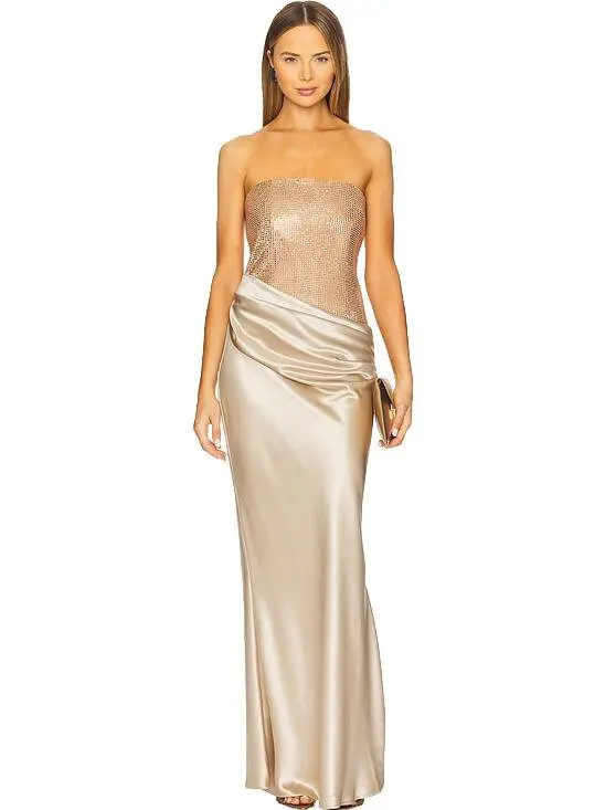 Retrofete Alexandra Gown In Metallic Gold - Latte