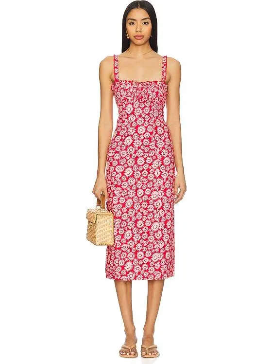 Free People Lucinda Printed Midi Dress - Tomato Daisy