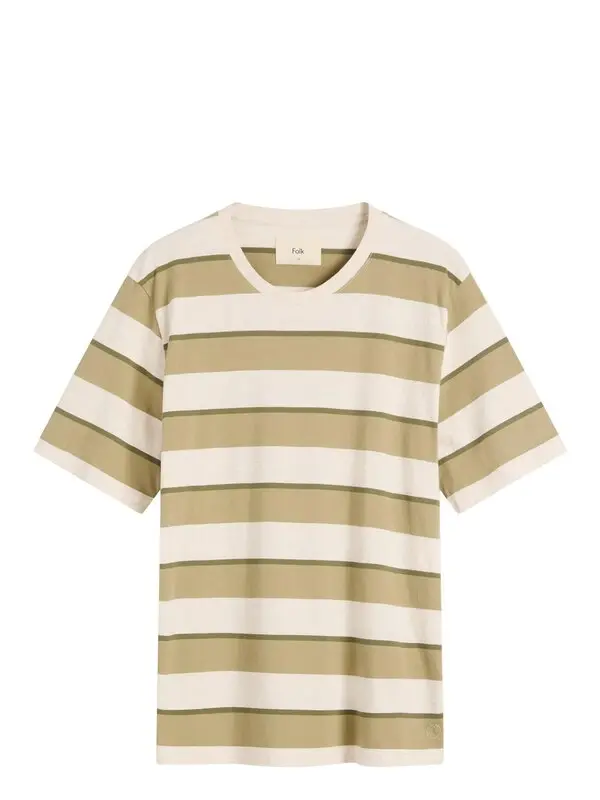 Folk Melange Shadow Stripe T-shirt - Light Sage Melange
