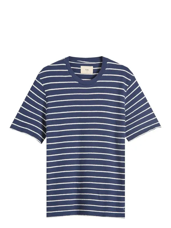 Folk Textured Stripe T-shirt - Soft Navy/ecru