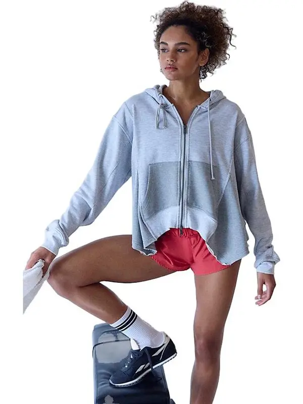 Free People Fly Zip Up Top - Heather Grey Combo