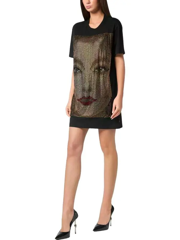 Philipp Plein Rhinestone-embellished Jersey Dress - Black