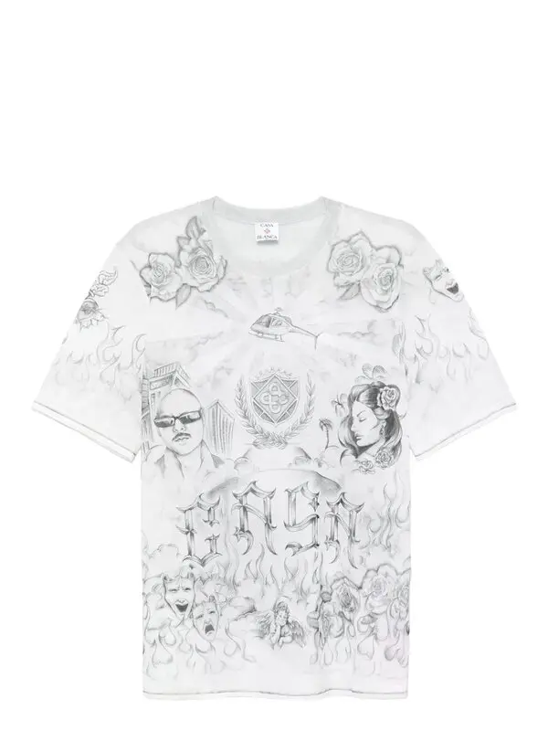 Casablanca Tattoo-print Mesh T-shirt - Grey