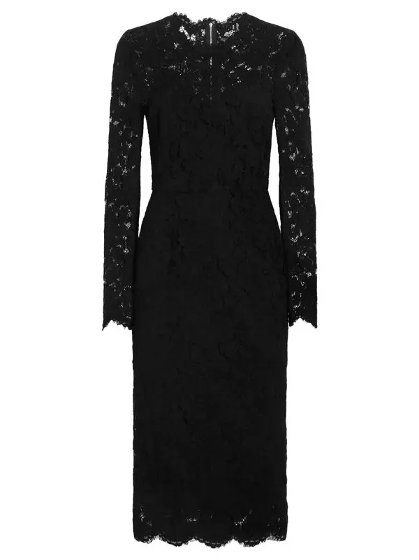 Dolce & Gabbana Long Sleeve Floral Lace Dress - Black