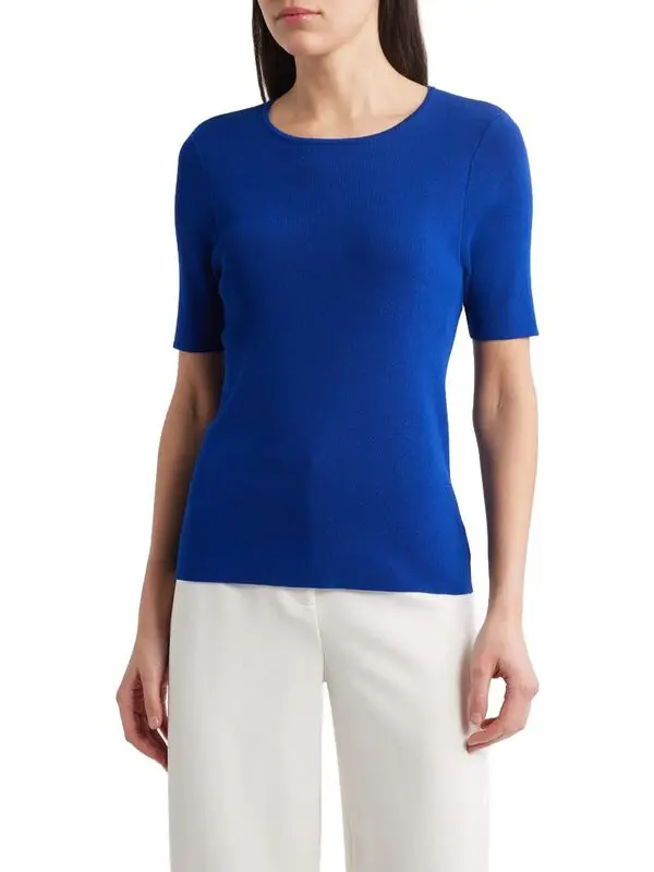 TAHARI ASL Short Sleeve Sweater - Cobalt