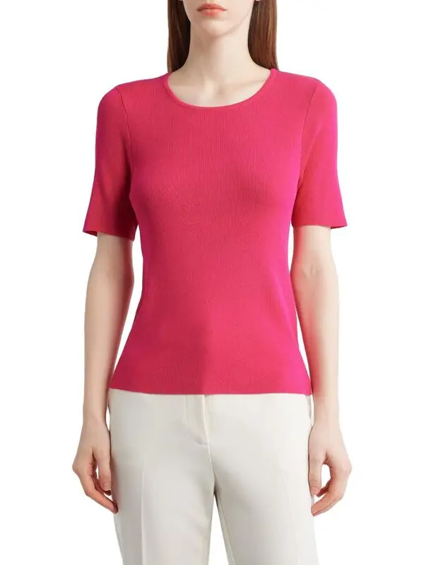 TAHARI ASL Short Sleeve Sweater - Raspberry