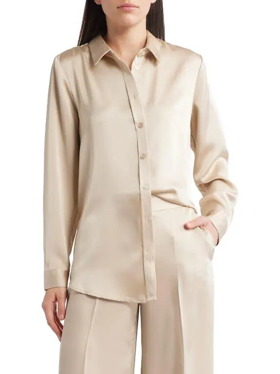 TAHARI ASL Satin Button-up Shirt - Sand