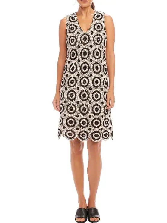 Karen Kane Open Stitch Shift Dress - Natural/ Black