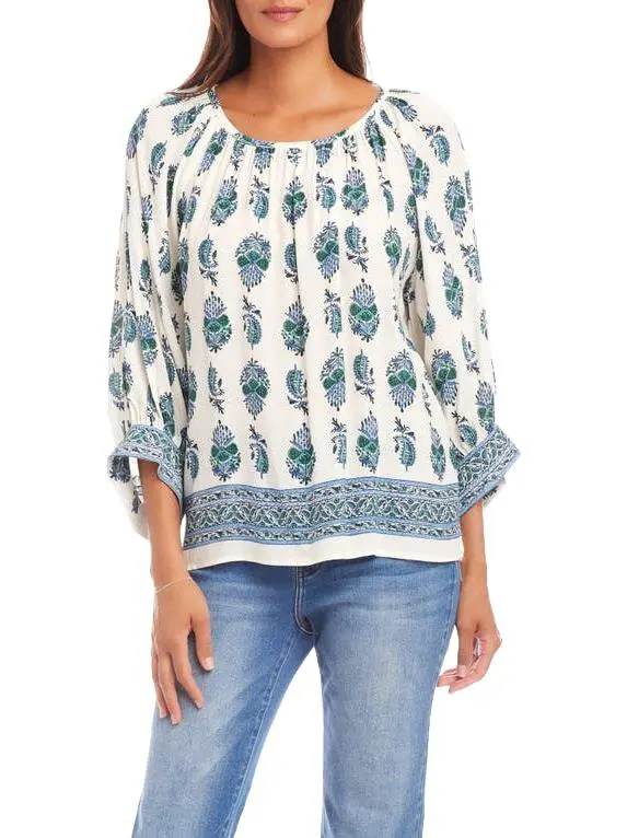 Karen Kane Print Blouson Sleeve Top - White Print