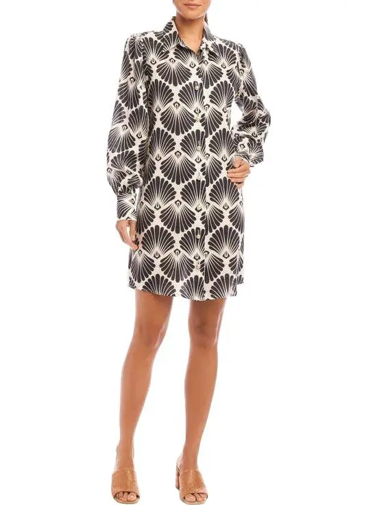 Karen Kane Long Sleeve Linen Shirtdress - Print