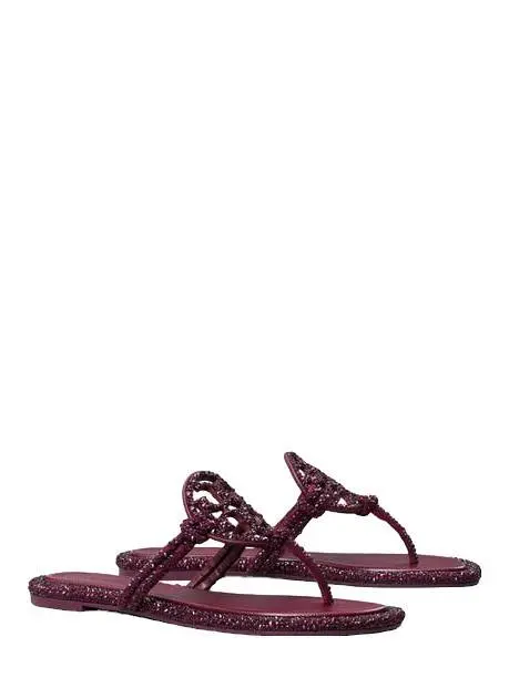 Tory Burch Miller Knotted Crystal Flip Flop - Dark Carmine/burgundy