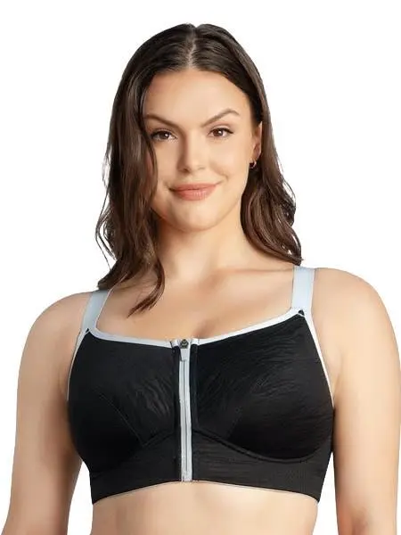 Parfait Wave Front Zipper Sports Bra - Black