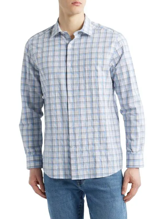 Johnston & Murphy Outline Grid Plaid Button-up Shirt - Blue Multi