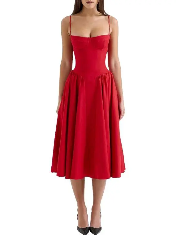 House Of Cb Samaria Fit & Flare Midi Cocktail Dress - Haute Red