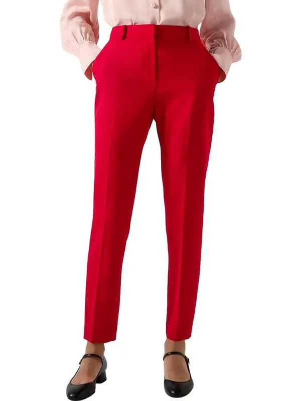 LK BENNETT Mya Slim Fit Ankle Trousers - Red