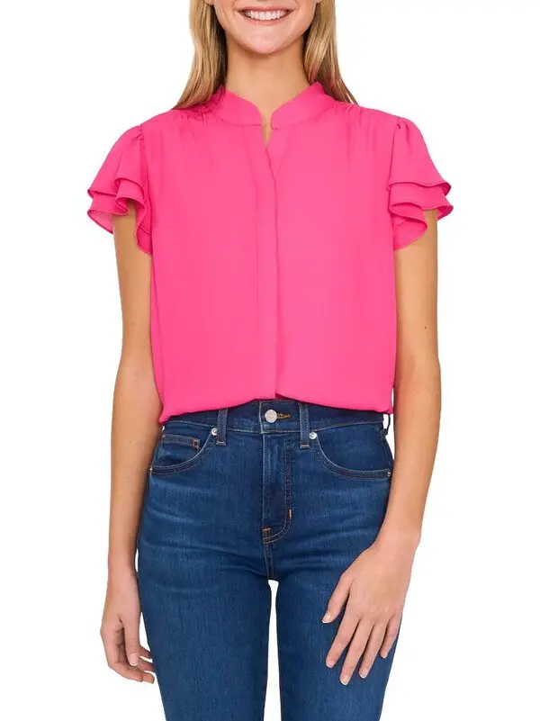 CECE DUPRAZ Flutter Sleeve Georgette Top - Bright Rose