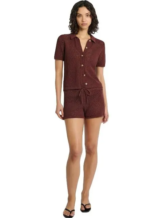 Onia Crochet Knit Button-up Shirt - Rum