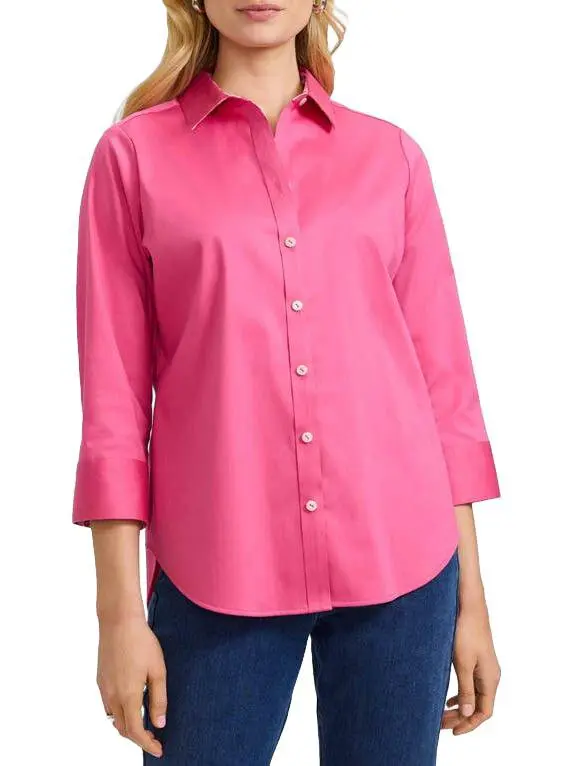 Foxcroft Margie Three-quarter Sleeve Shirt - Pink Flambe