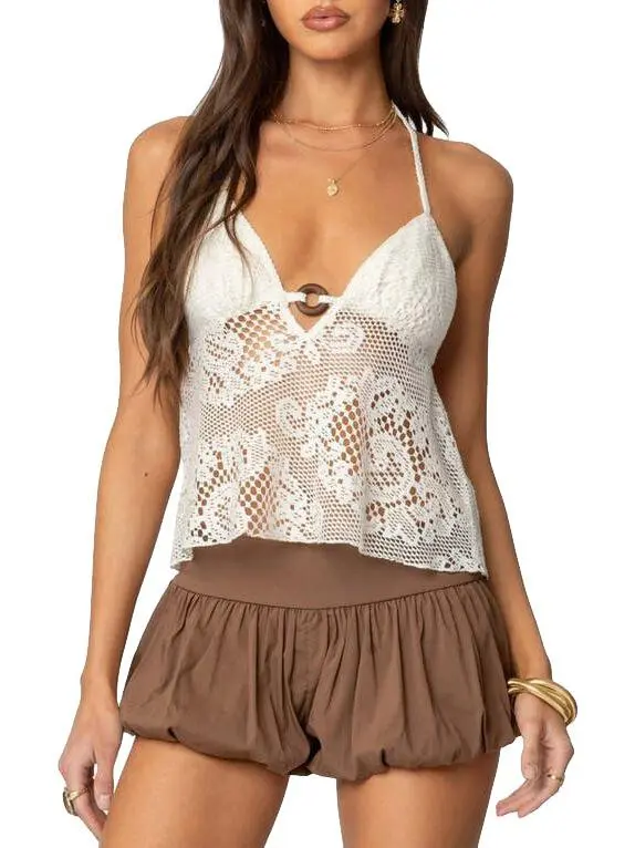 EDIKTED Open Knit Halter Top - Cream