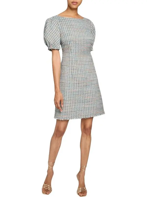 Santorelli A-line Shift Dress With Puff Sleeves - Ocean Mist